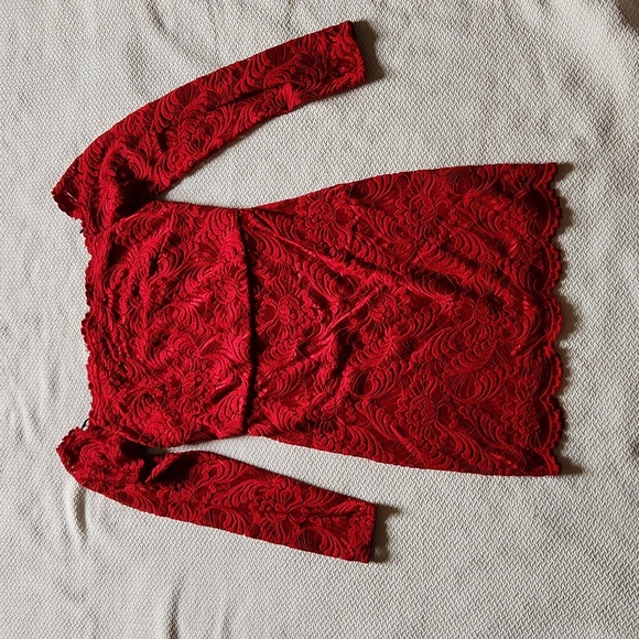 bebe | Dresses | Bebe Red Lace Off The Shoulder Dress S | Poshmark